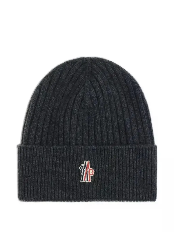 Moncler Ribbed Logo-patch Beanie - Grey