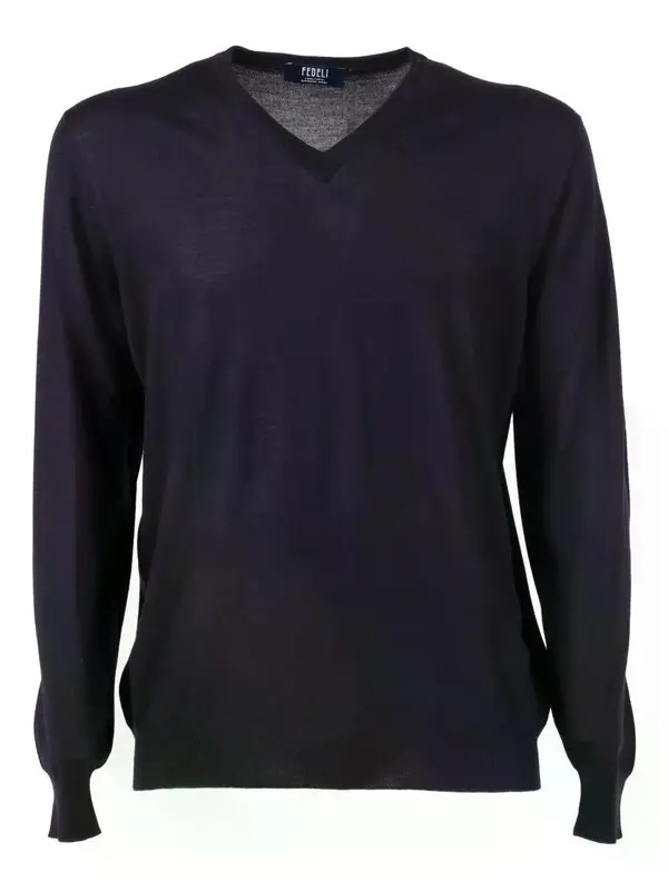 Fedeli V-neck Virgin Wool Sweater - Blue