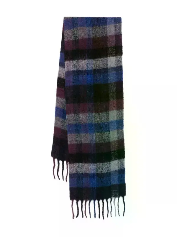 Paul Smith Checked Fringed Scarf - Blue