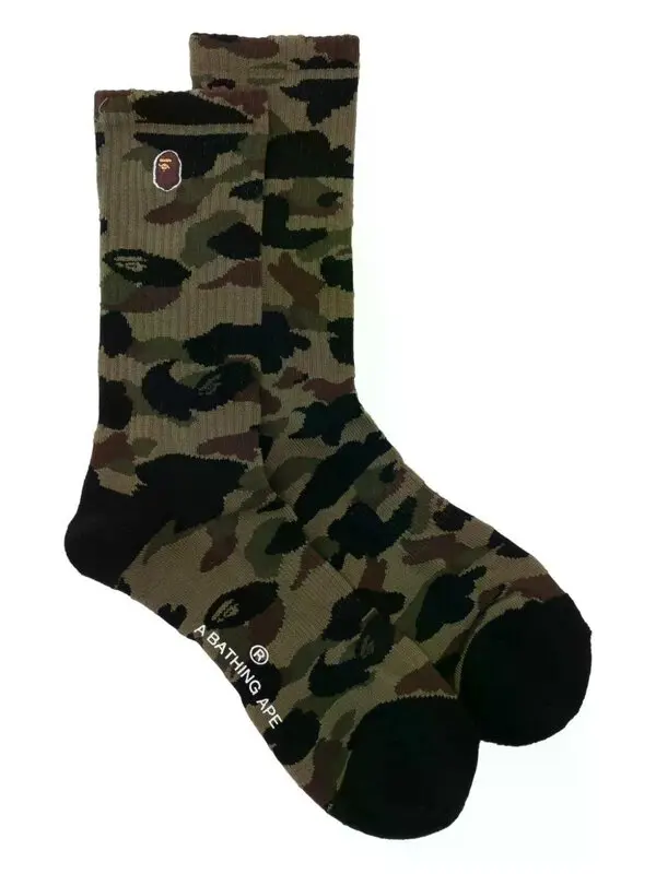 A BATHING APE Camouflage Ape-head Socks - Green
