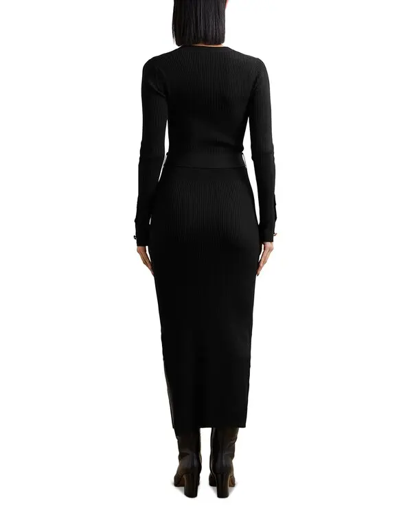 REISS Willow Button Knitted Midi Dress