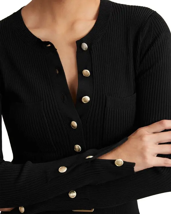 REISS Willow Button Knitted Midi Dress