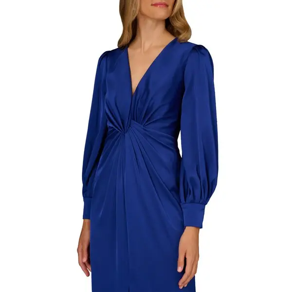 Aidan Mattox Twist Front Satin Gown - Royal Sapphire | Editorialist