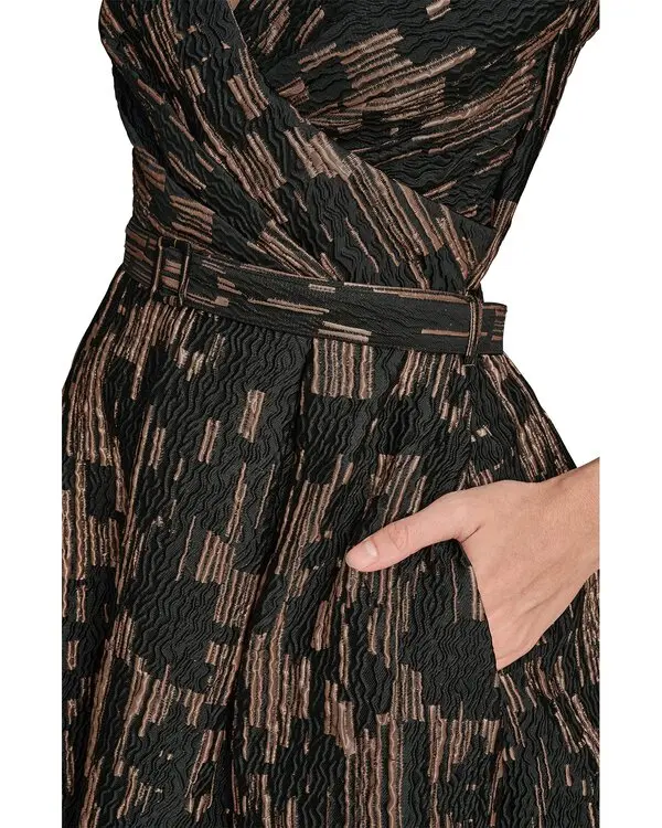 donna karan new york women's metallic brocade a-line dress A-Line Ankle Length Satin Elegant Mother of the Bride Dress Off The Shoulder  Pockets COCOMELODY CM0332