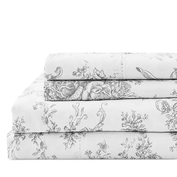 BEDFORD LANE Petite Toile De Joie Percale Sheet Set, Twin - Grey