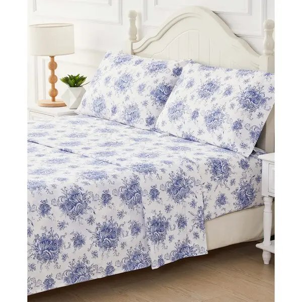 BEDFORD LANE Petite Toile De Joie Percale Sheet Set, Twin - Navy