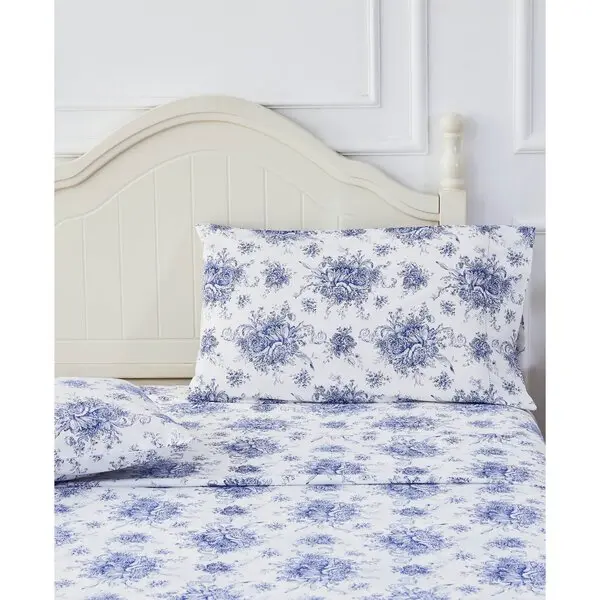 BEDFORD LANE Petite Toile De Joie Percale Sheet Set, Full - Navy