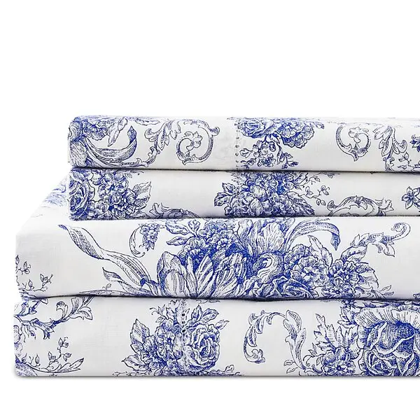 BEDFORD LANE Petite Toile De Joie Percale Sheet Set, King - Navy