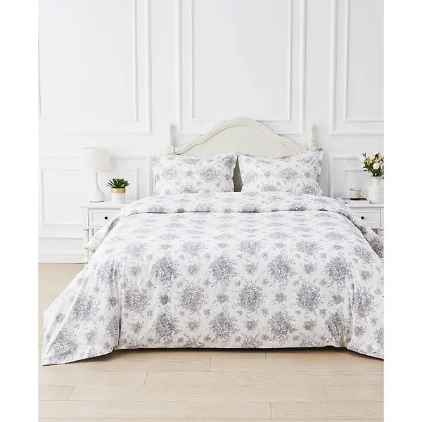 BEDFORD LANE Petite Toile De Joie Percale Duvet Set, Twin - Grey