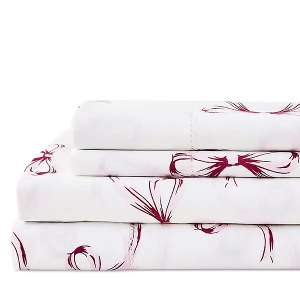 BEDFORD LANE Crisp Bows Percale Sheet Set, Twin - Rose