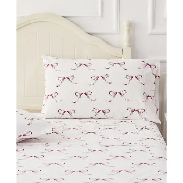 BEDFORD LANE Crisp Bows Percale Sheet Set, Full - Rose