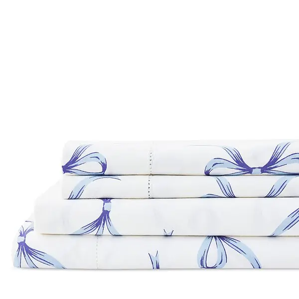 BEDFORD LANE Crisp Bows Percale Sheet Set, California King - Blue