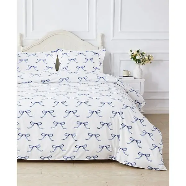 BEDFORD LANE Crisp Bows Percale Duvet Cover Set, Twin - Blue
