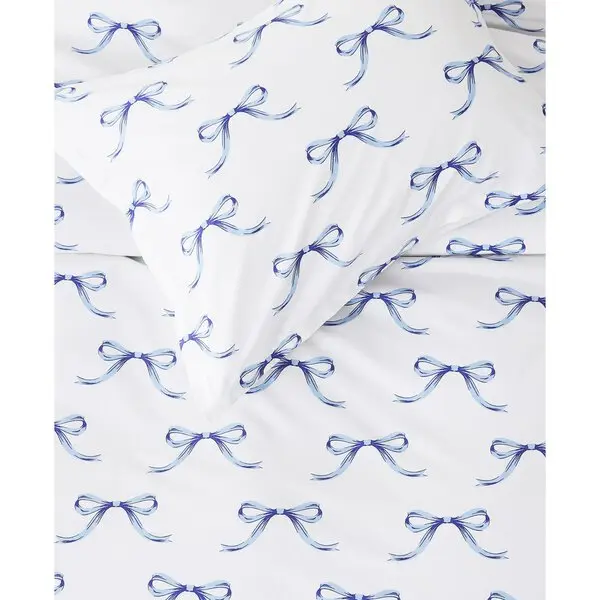 BEDFORD LANE Crisp Bows Percale Duvet Cover Set, Twin - Blue