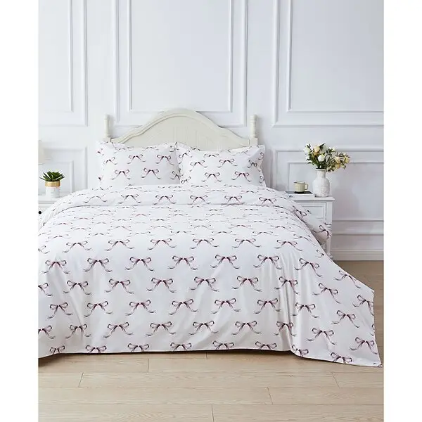 BEDFORD LANE Crisp Bows Percale Duvet Cover Set, Full/queen - Rose