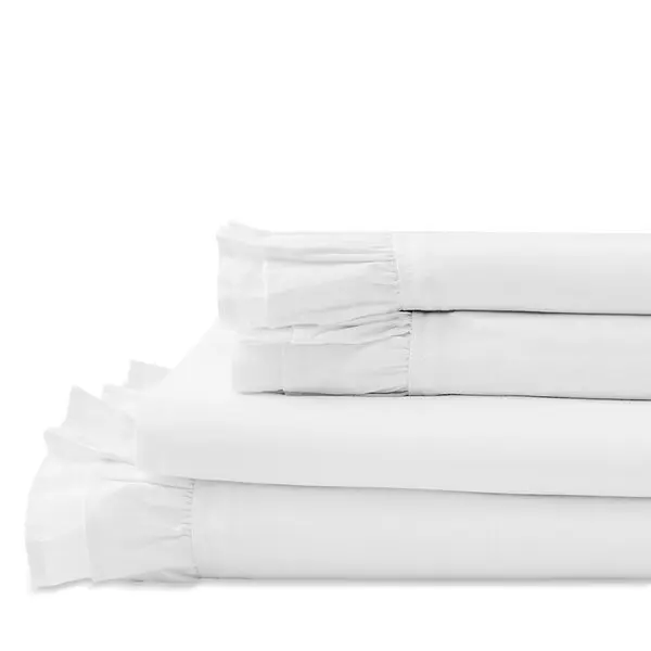 BEDFORD LANE Double Ruffle Percale Sheet Set, California King - White