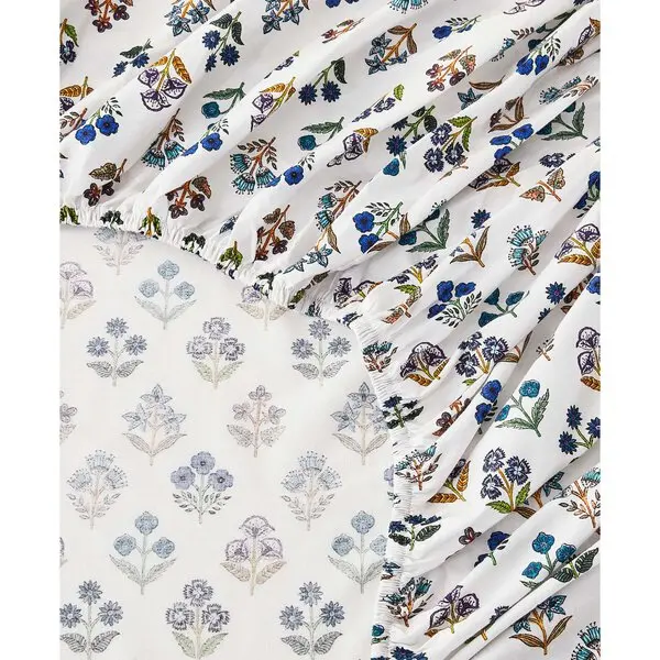 BEDFORD LANE Sumita Floral Percale Sheet Set, Full - Blue