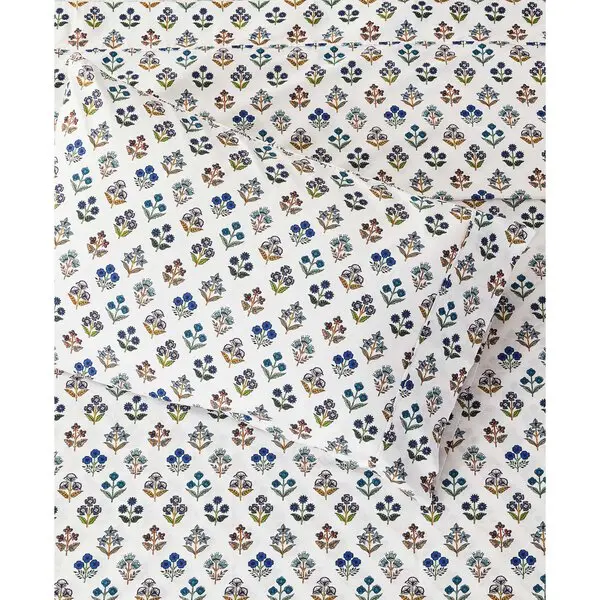 BEDFORD LANE Sumita Floral Percale Sheet Set, King - Blue