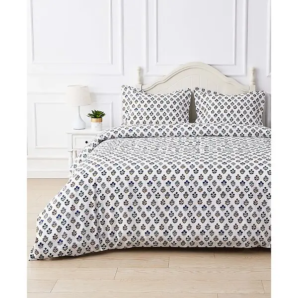 BEDFORD LANE Sumita Floral Percale Duvet Cover Set, Twin - Blue