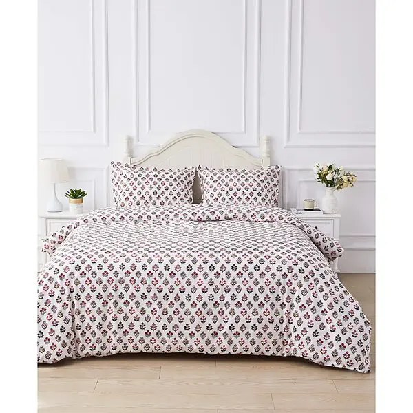 BEDFORD LANE Sumita Floral Percale Duvet Set, King - Pink