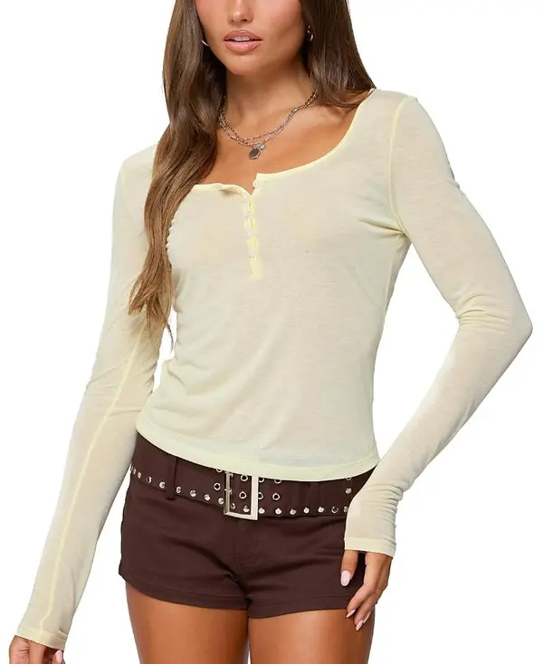 EDIKTED Sheer Henley Top