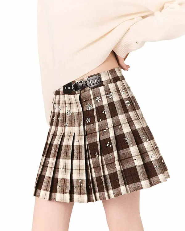 Maje Jamian Checked Flannel Skirt