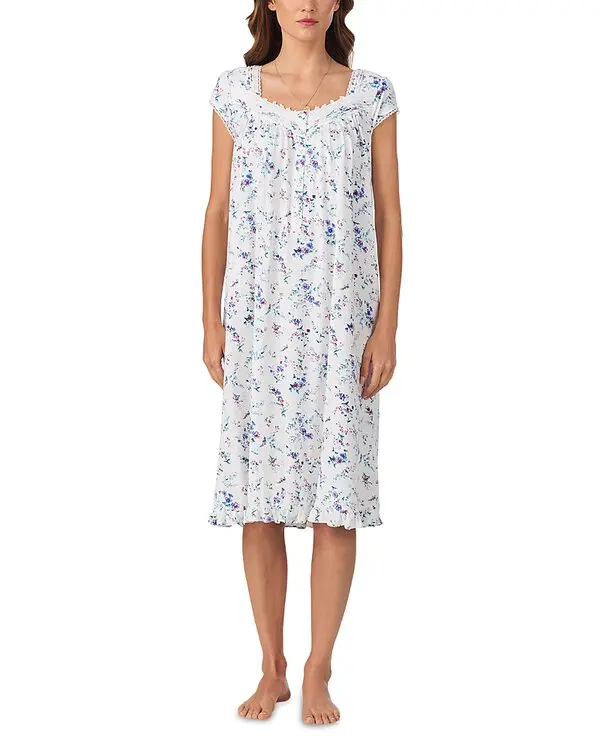 Eileen West Cap Sleeve Floral Waltz Nightgown - White Grd Multi Floral