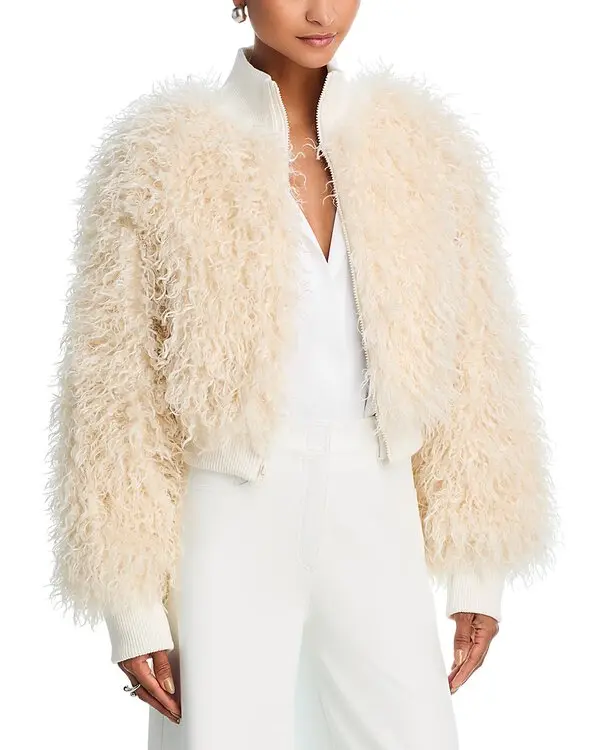 Norma Kamali Faux Fur Turtleneck Bomber Jacket - Cream