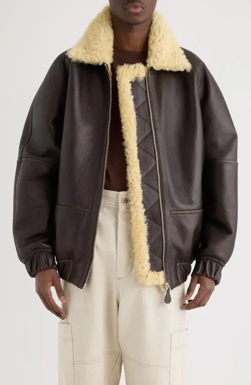 Jacquemus Le Bombardier Lambskin Leather And Shearling Aviator Jacket - Dark Brown