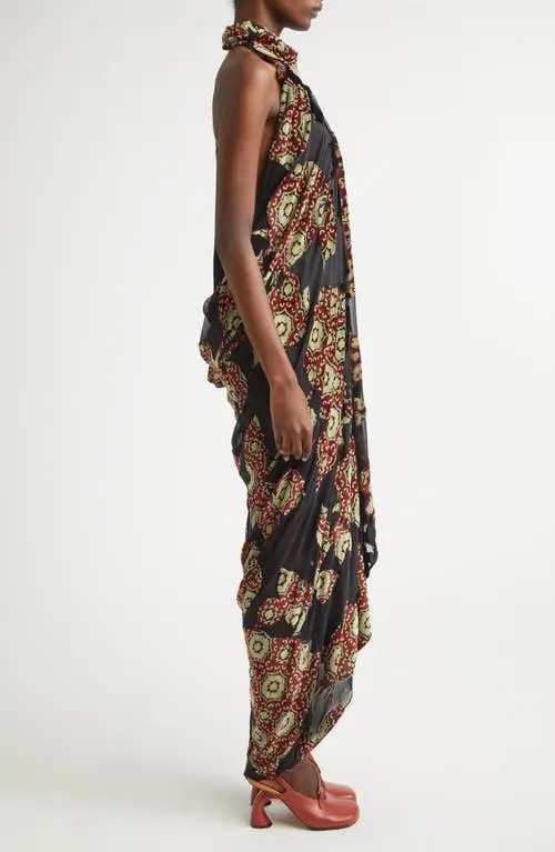 Dries Van Noten Dingo Draped Asymmetric Velvet & Silk Devoré Midi Dress
