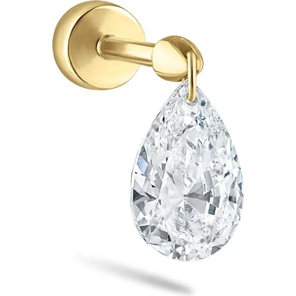 MARIA TASH Floating Pear Diamond Charm Single Threaded Stud Earring - Yellow Gold