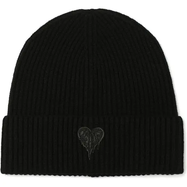 ALLSAINTS Heart Logo Ribbed Beanie - Black