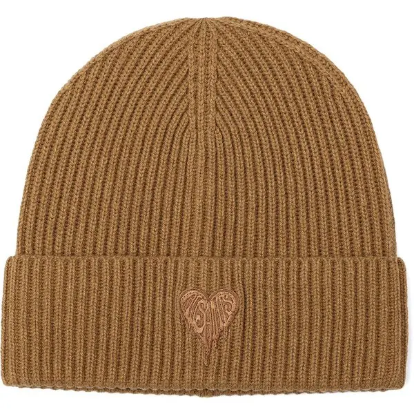 ALLSAINTS Heart Logo Ribbed Beanie - Tannin Brown