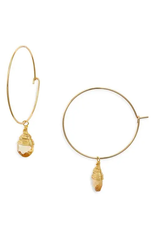 KIARA BY KI-ELE Georgia Semiprecious Stone Drop Hoop Earrings - Gold/citrine
