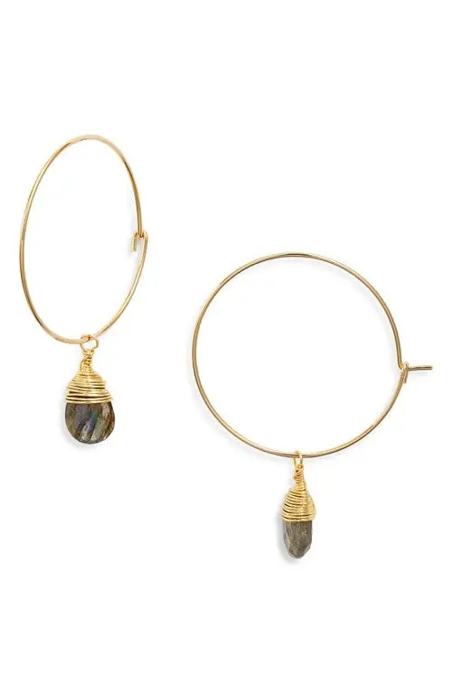 KIARA BY KI-ELE Georgia Semiprecious Stone Drop Hoop Earrings - Gold/labradorite