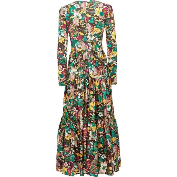La DoubleJ Silk Twill Tiered Maxi Dress - Temples Multicolor