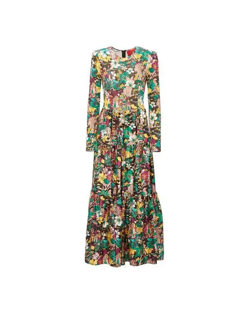 La DoubleJ Silk Twill Tiered Maxi Dress