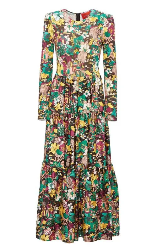 La DoubleJ Silk Twill Tiered Maxi Dress