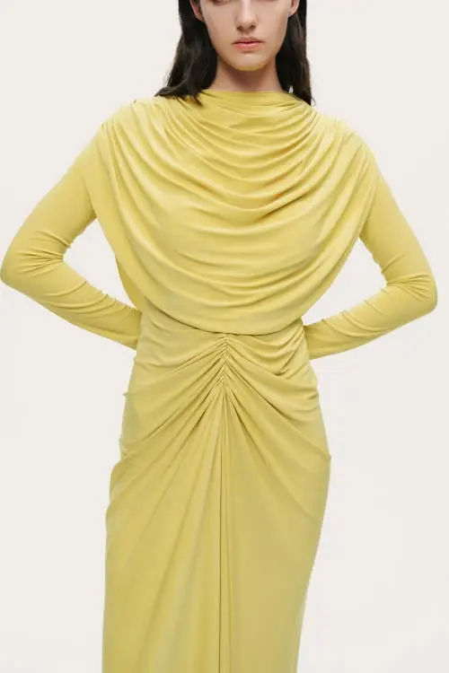 NOCTURNE Draped Cowl-front Column Gown