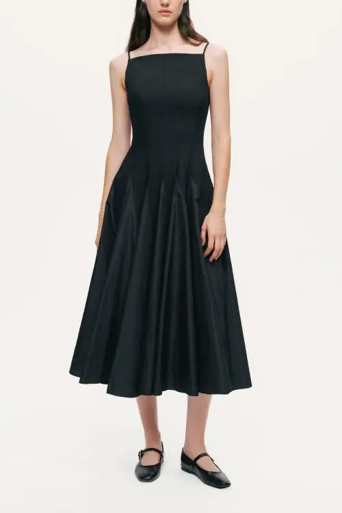NOCTURNE Square-neck Pleated Midi Dress
