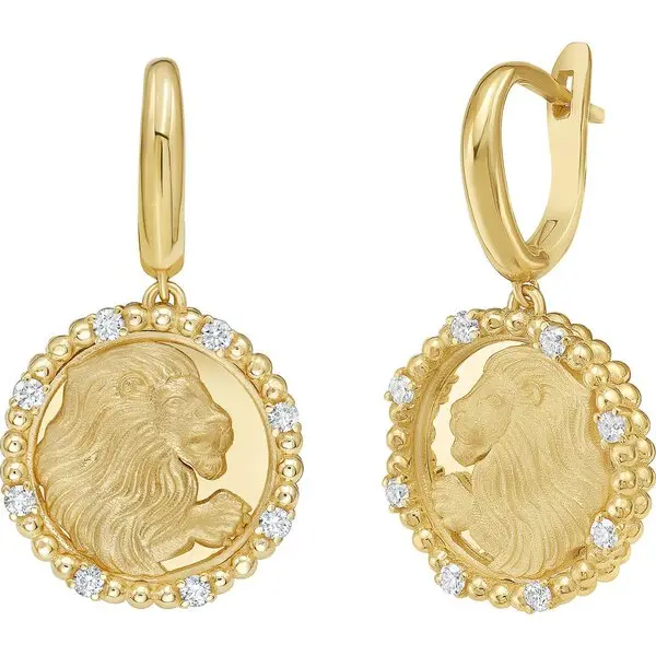 LIONHEART 14k Gold Leo Diamond Dangle Earrings - Yellow Gold