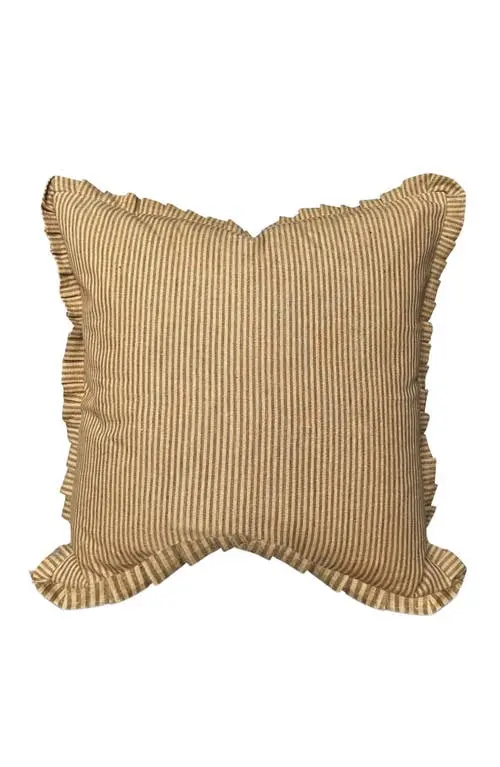LINEN & JAMES Foster | Brown Tan Pleated Ruffle Linen Stripe Pillow Cover - Golden Brown