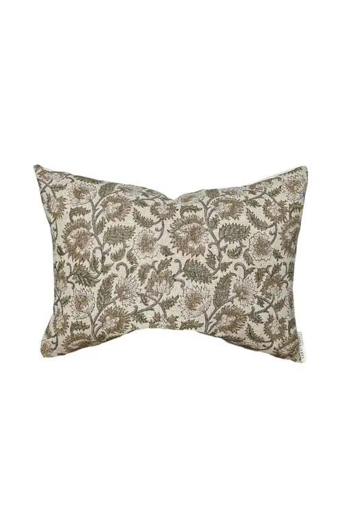 LINEN & JAMES Ethel | Sage Floral Handblock Pillow Cover - Natural Tan