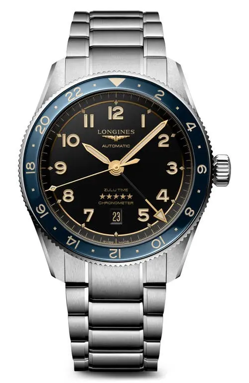 LONGINES Spirit Zulu Time Automatic Bracelet Watch - Anthracite