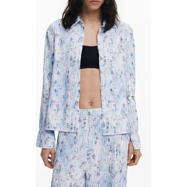 Desigual Abstract Print Plissé Button-up Shirt