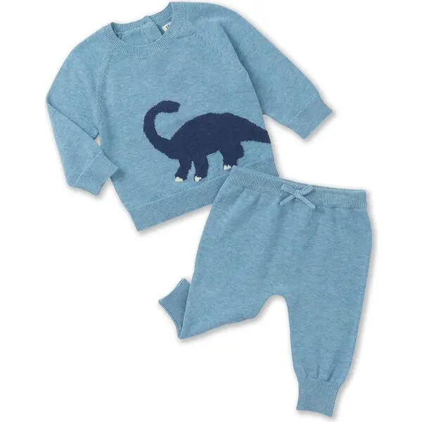 HATLEY Dinosaur Cotton Crewneck Sweater And Sweater Knit Joggers Set - Turquoise