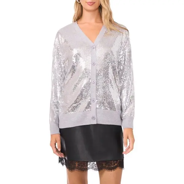 Vince Camuto Sequin Cardigan - Light Heather Grey
