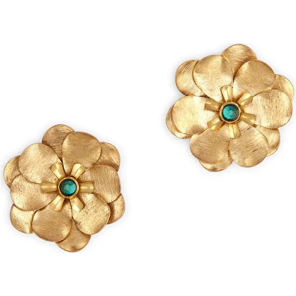 Deepa Gurnani Jemena Flower Stud Earrings - Emerald