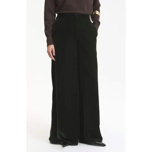 Deluc Daisy Velvet Wide Leg Pants - Basil Green