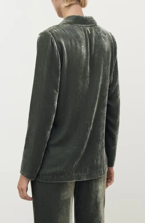 Mango Velvet Button-up Shirt - Green